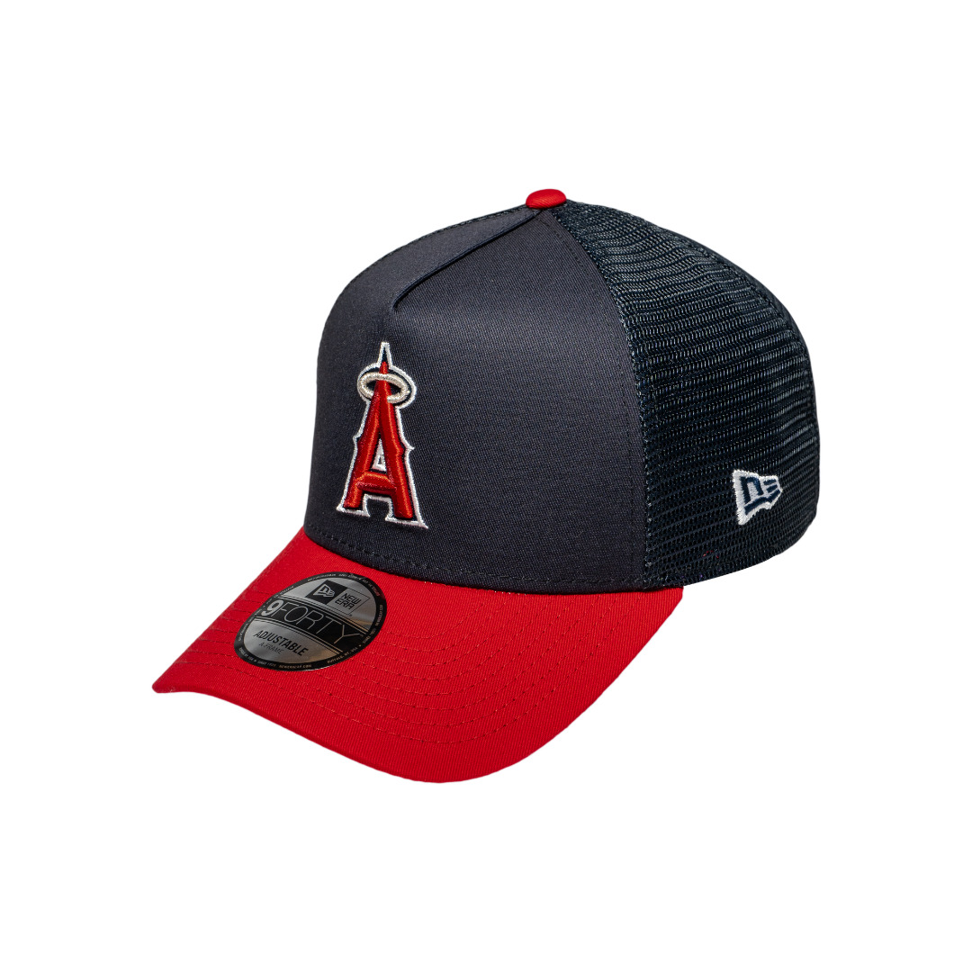 9FORTY A-Frame Trucker Los Angeles Angels Navy Scarlet Snapback – New ...